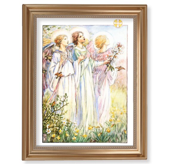 Angels Three Angels Art With Classic Gold-leaf Fluted Frame - Etsy