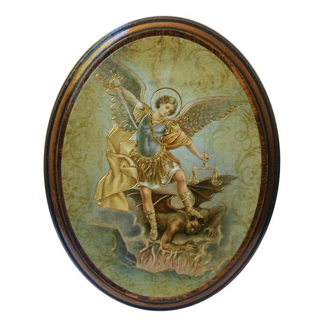 Saint Michael Art Print in 4 X 5 Wood Oval Plaque Religious Art - Etsy