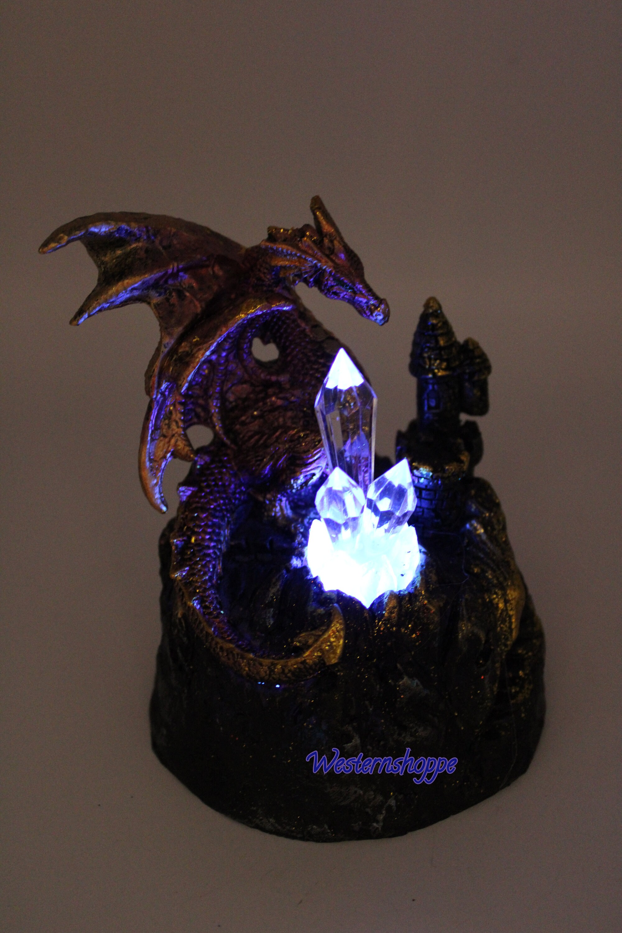 Red Dragon on Castle With LED Light Crystal Statue Fantasy | Etsy