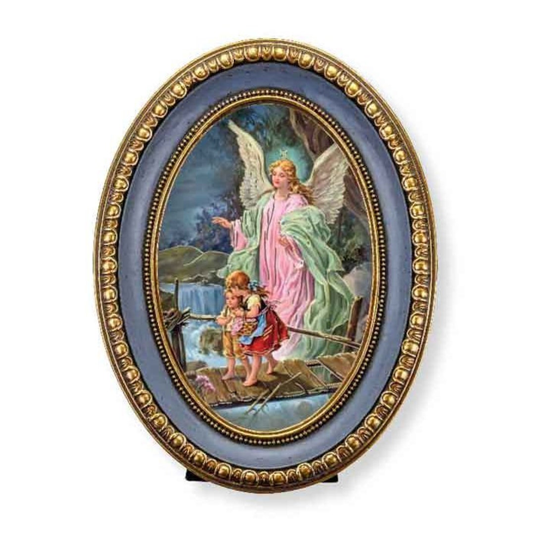 Guardian Angel Print Oval Frame 5.5x7 Italian Gold-stamped New - Etsy