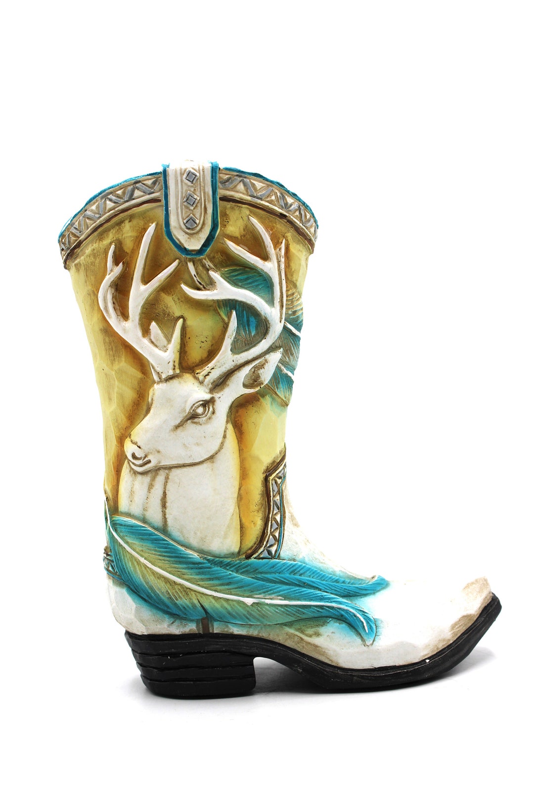 Deer Buck Cowboy Boot Piggy Bank Desert Flower Design Coin Bank Western ...