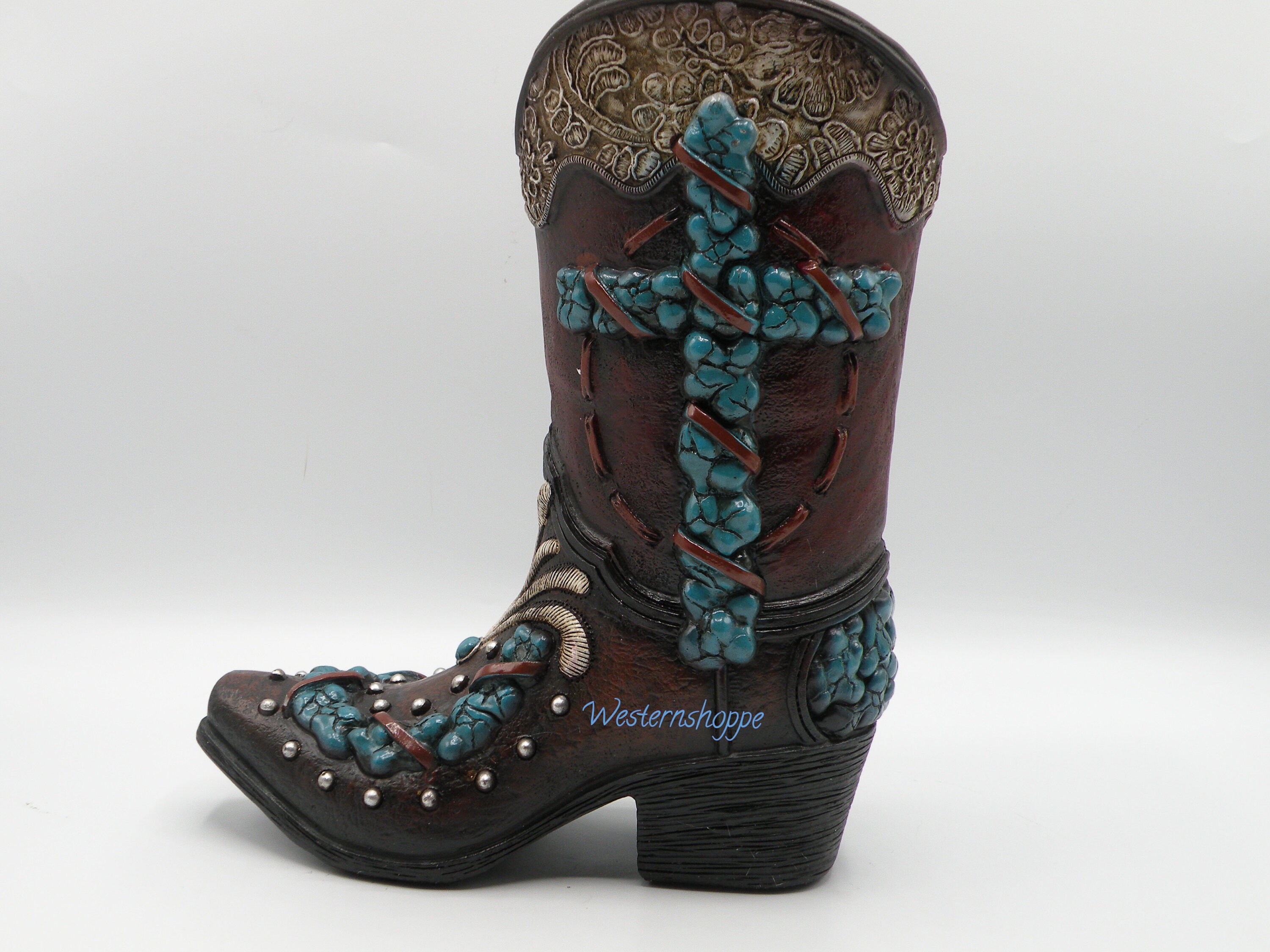 Western Cowboy Boot Vase Guitar and Cross Design Hand Painted New Home ...