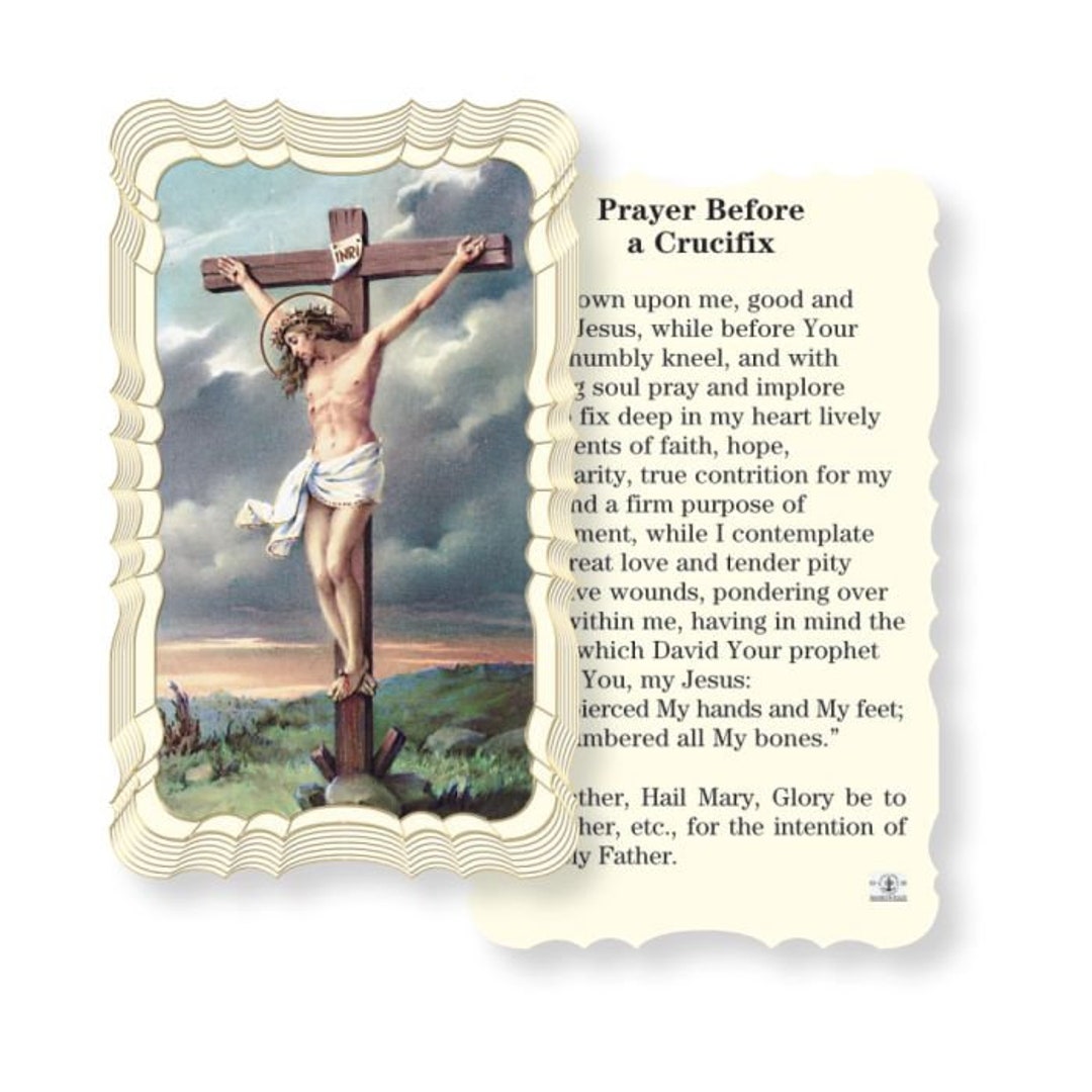 Jesus Crucifixion Holy Card Featuring Gold Foil Embossed Linen Finish ...