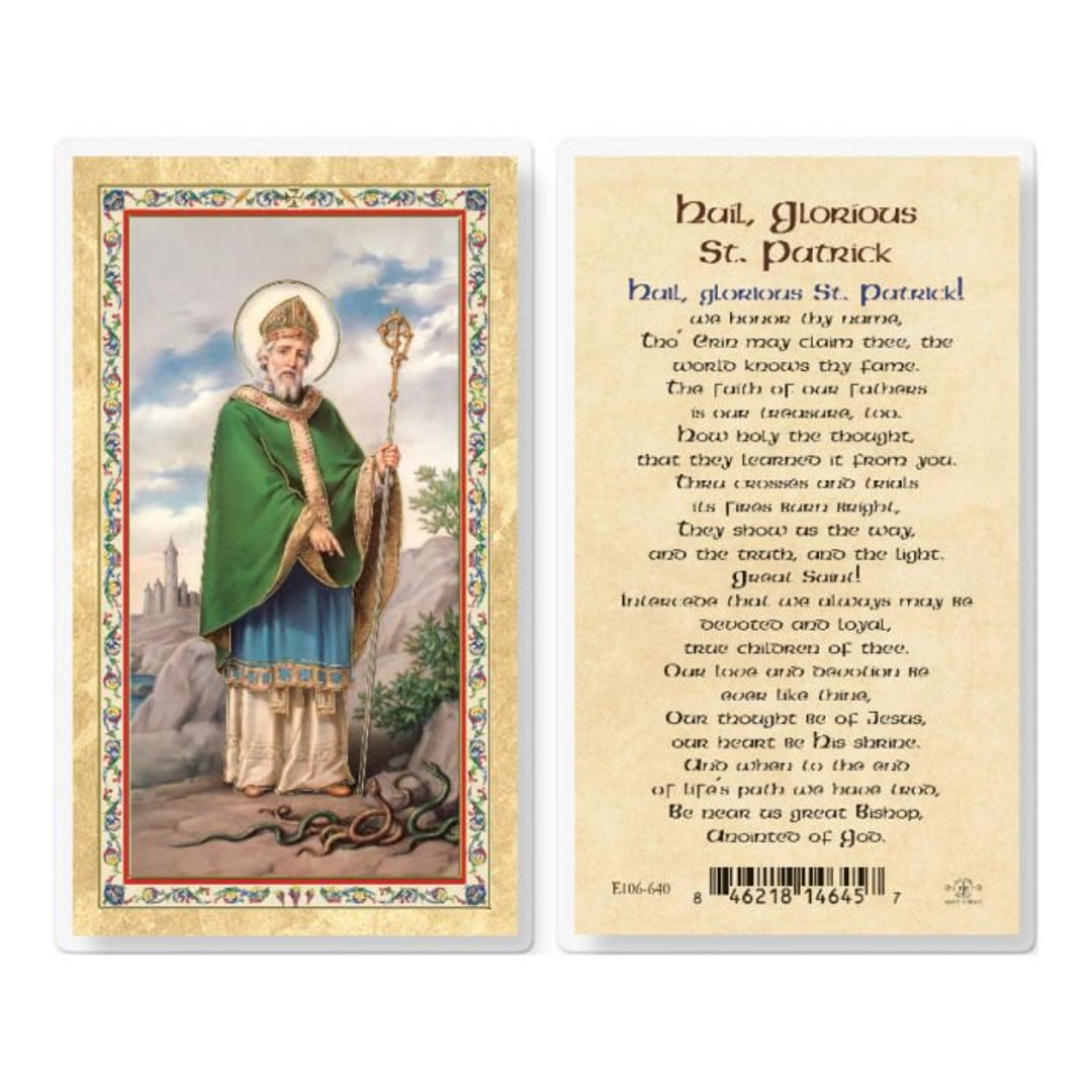 St Patrick Hail Glorious Saint Prayer Hot Gold Stamped Laminated Set of ...