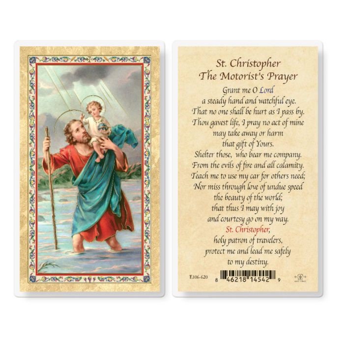 St Christopher Motorist Travel Prayer Cards Set of 25 Hot Gold Stamped Laminated Catholic Gifts ...