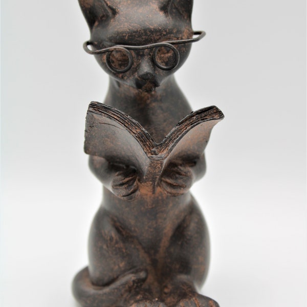 Reading Cat Figurine - Etsy