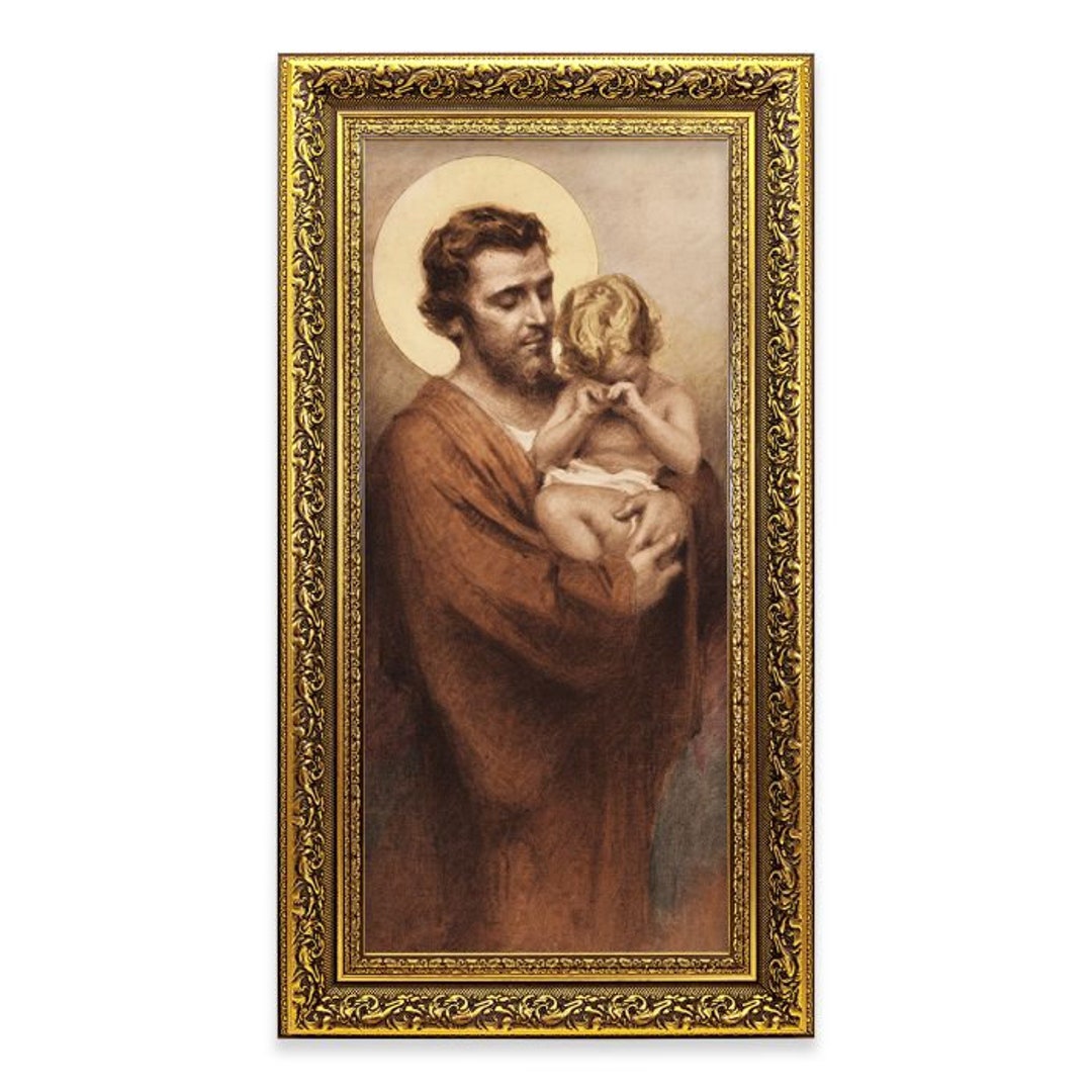 Saint Joseph Holding Baby Jesus Chambers Textured Art 11 5/8 X 19 With ...