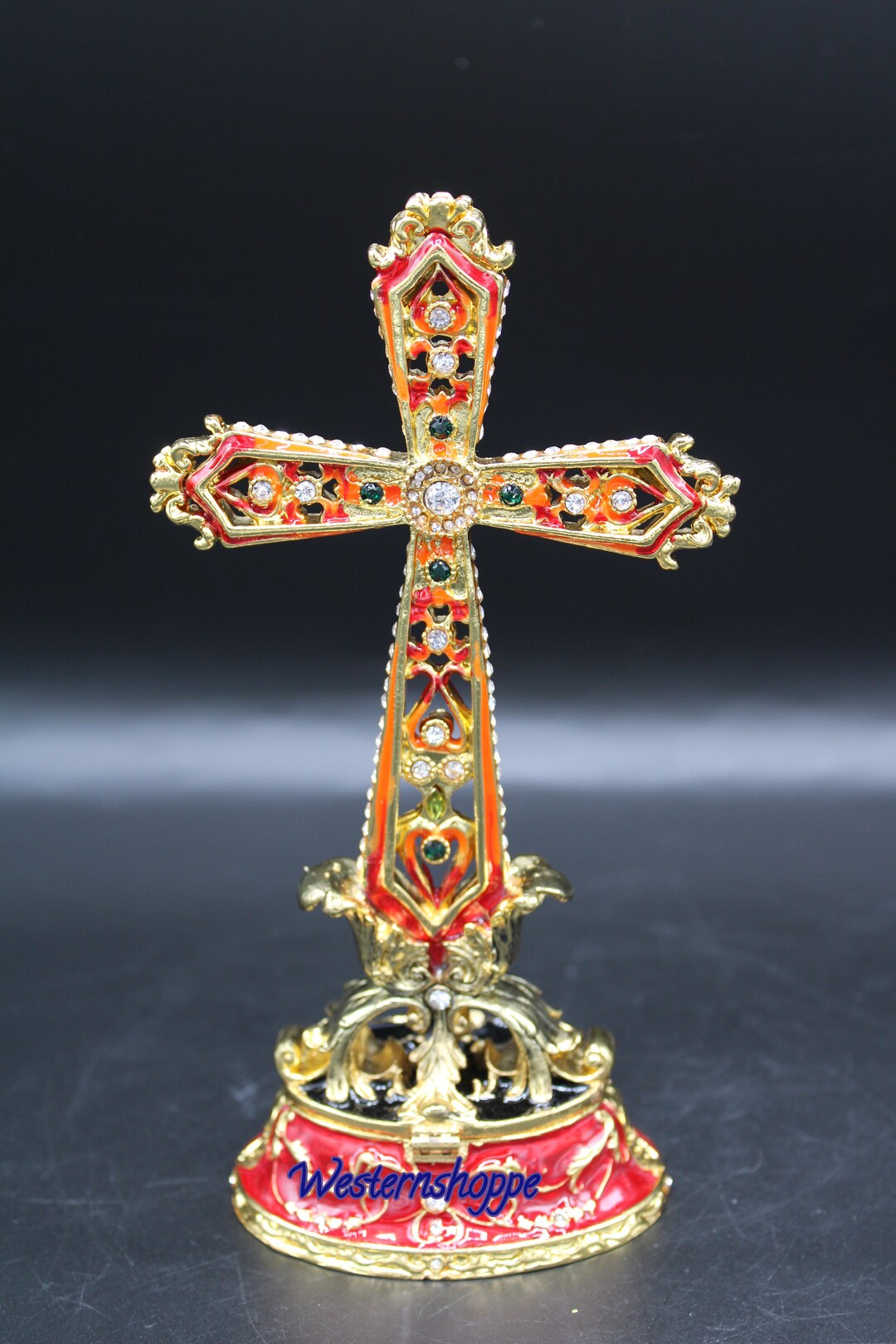 Bejeweled Holy Cross Trinket Box Enamel Over Pewter Beautiful - Etsy