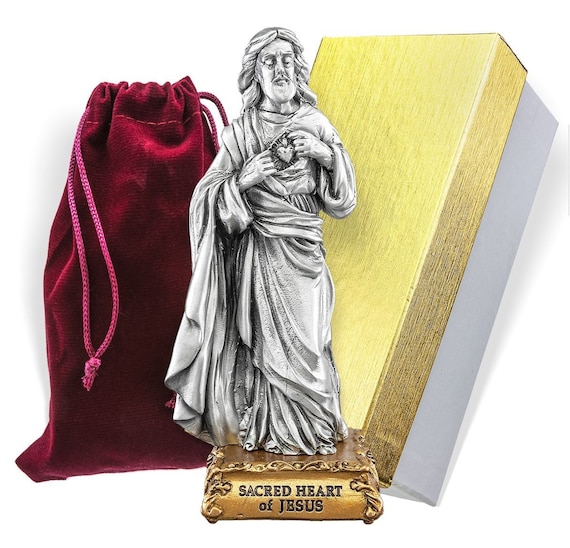 Catholic Jesus Sacred Heart 4 1/2 Pewter Statue Gift | Etsy