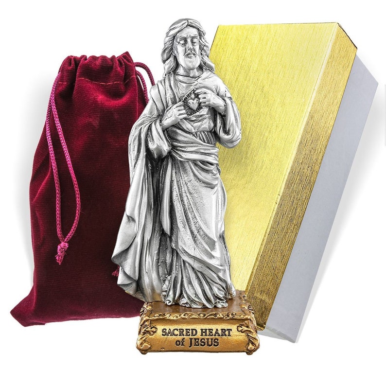 Catholic Jesus Sacred Heart 4 1/2 Pewter Statue Gift - Etsy