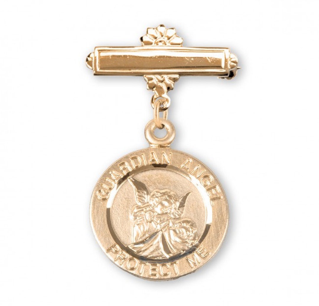 Catholic Baby Medal Gold Over Sterling Baby Guardian Angel Medal on a ...