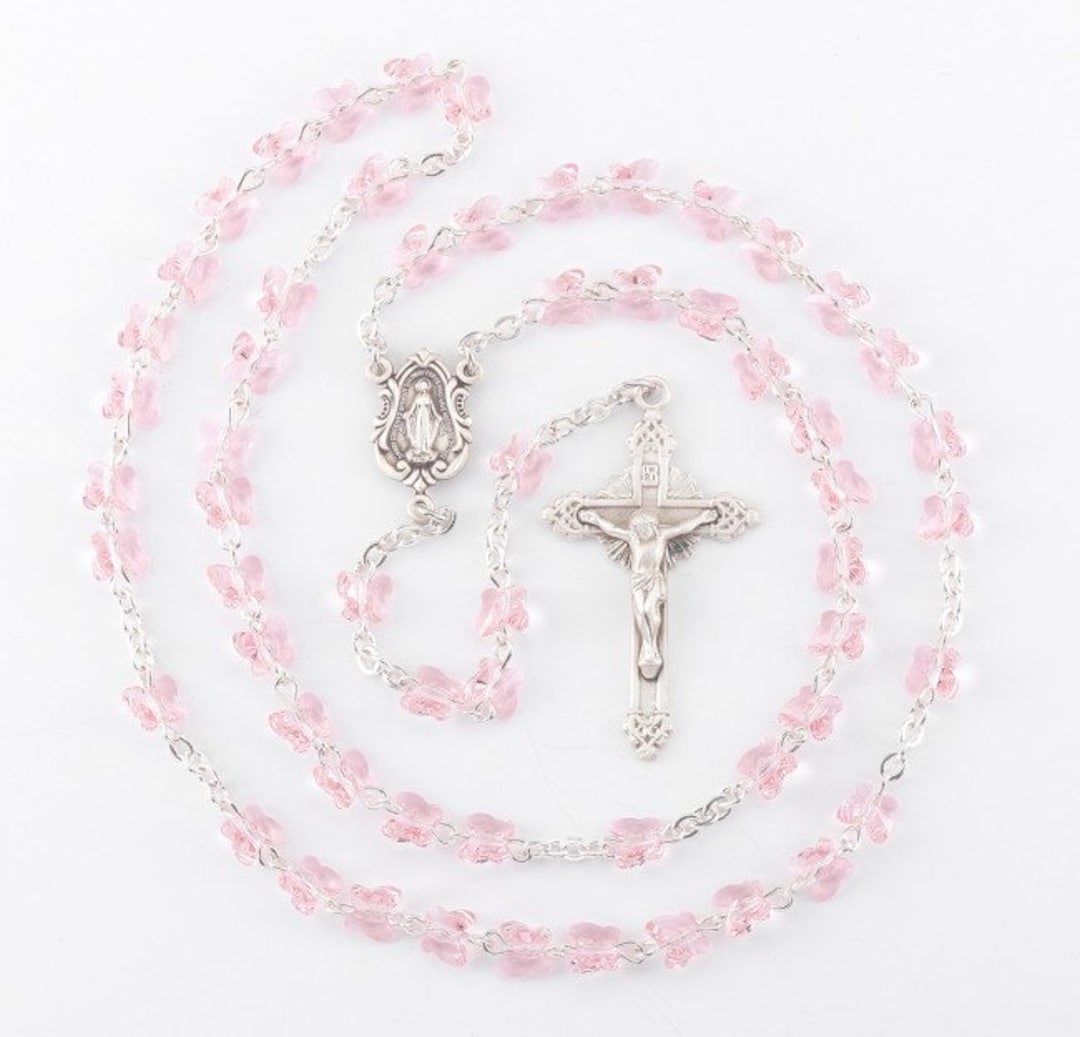 Silver Light Rose Finest Austrian Crystal Butterfly Rosary Hand Made ...