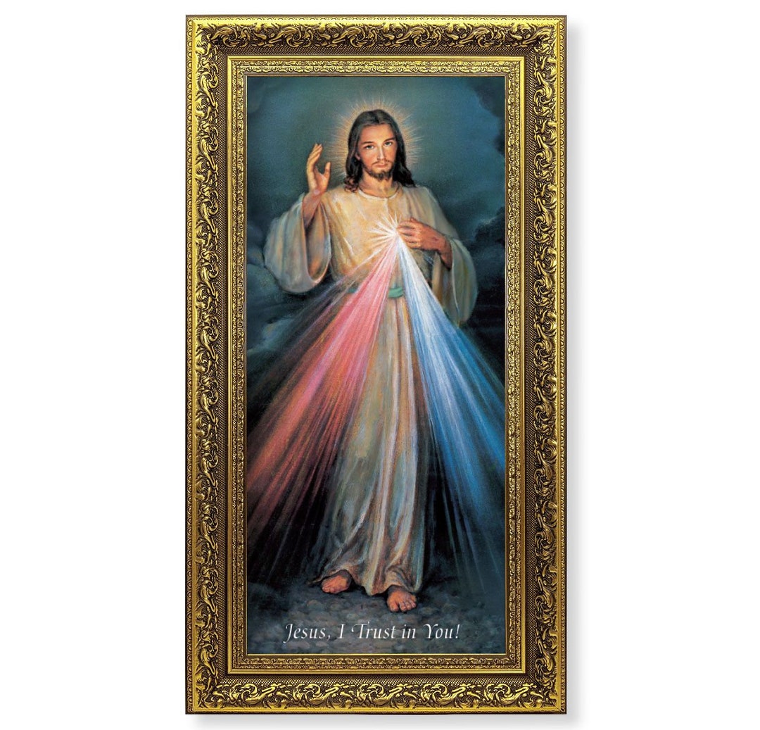 Divine Mercy Print With 11-5/8 X 19 Antique Gold-leaf Frame With ...