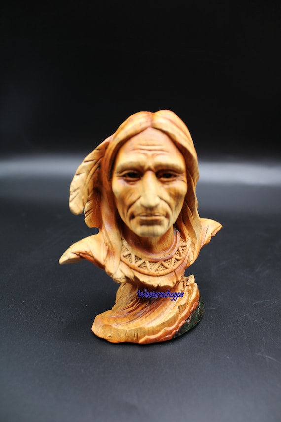 Figurines Sculpture Native Indian Faux Wood Carving Figure Statue ...