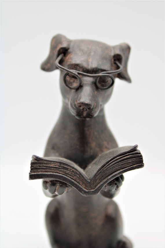 Dog Figure Statue Book Reading With Glasses Hand Painted New - Etsy