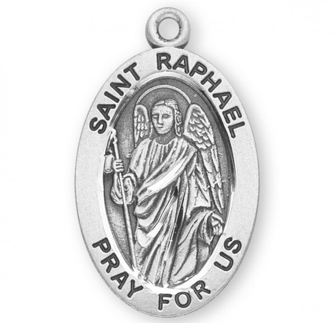 Patron Saint Raphael Archangel Oval Sterling Silver Medal - Etsy