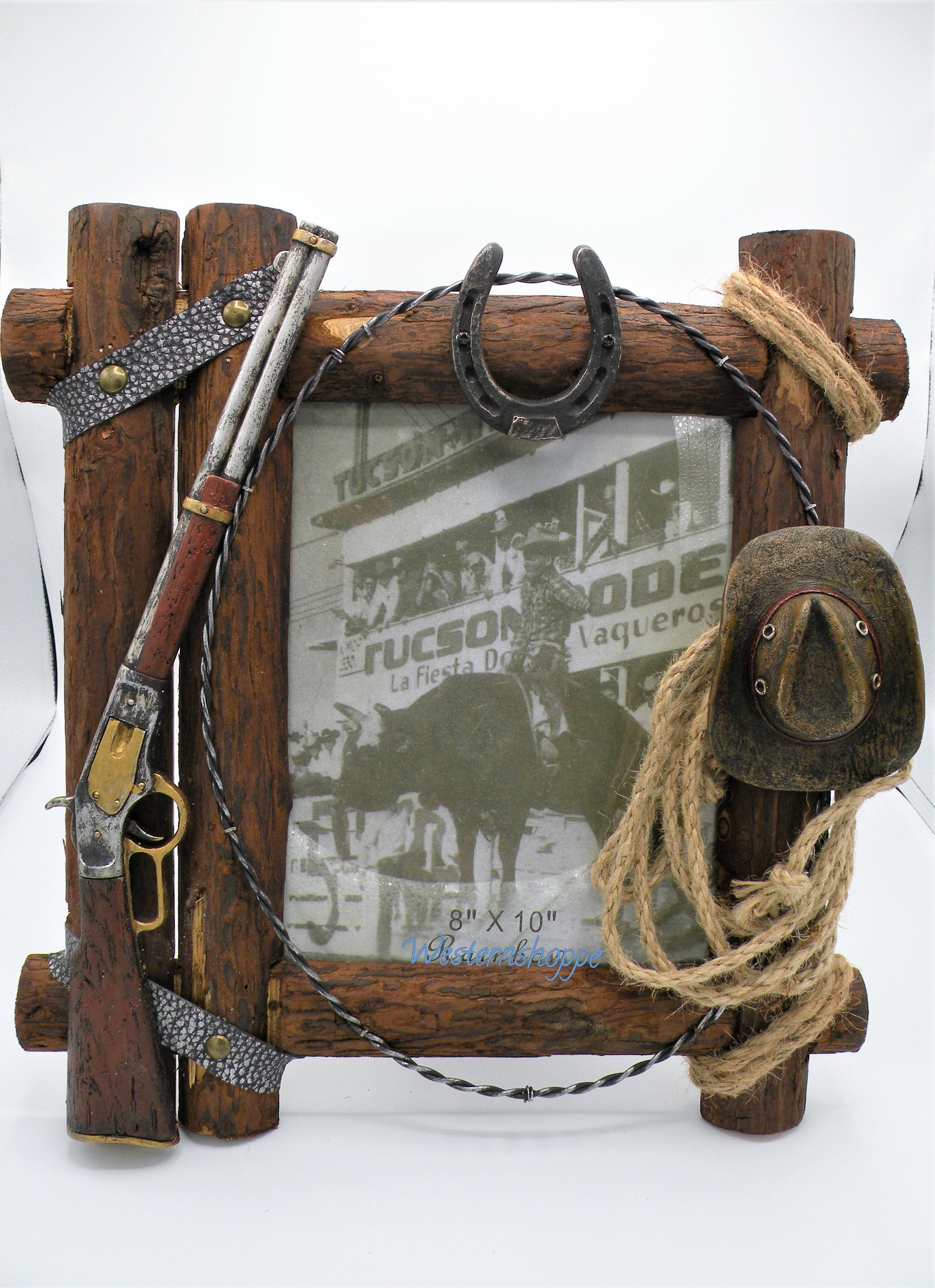 Western Picture Frame Rifle Rope and Hat Picture Frame Large - Etsy