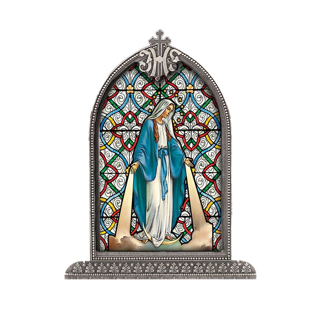 Our Lady of Grace Silver Arch Framed Liturgical Glass Religious Gift's ...