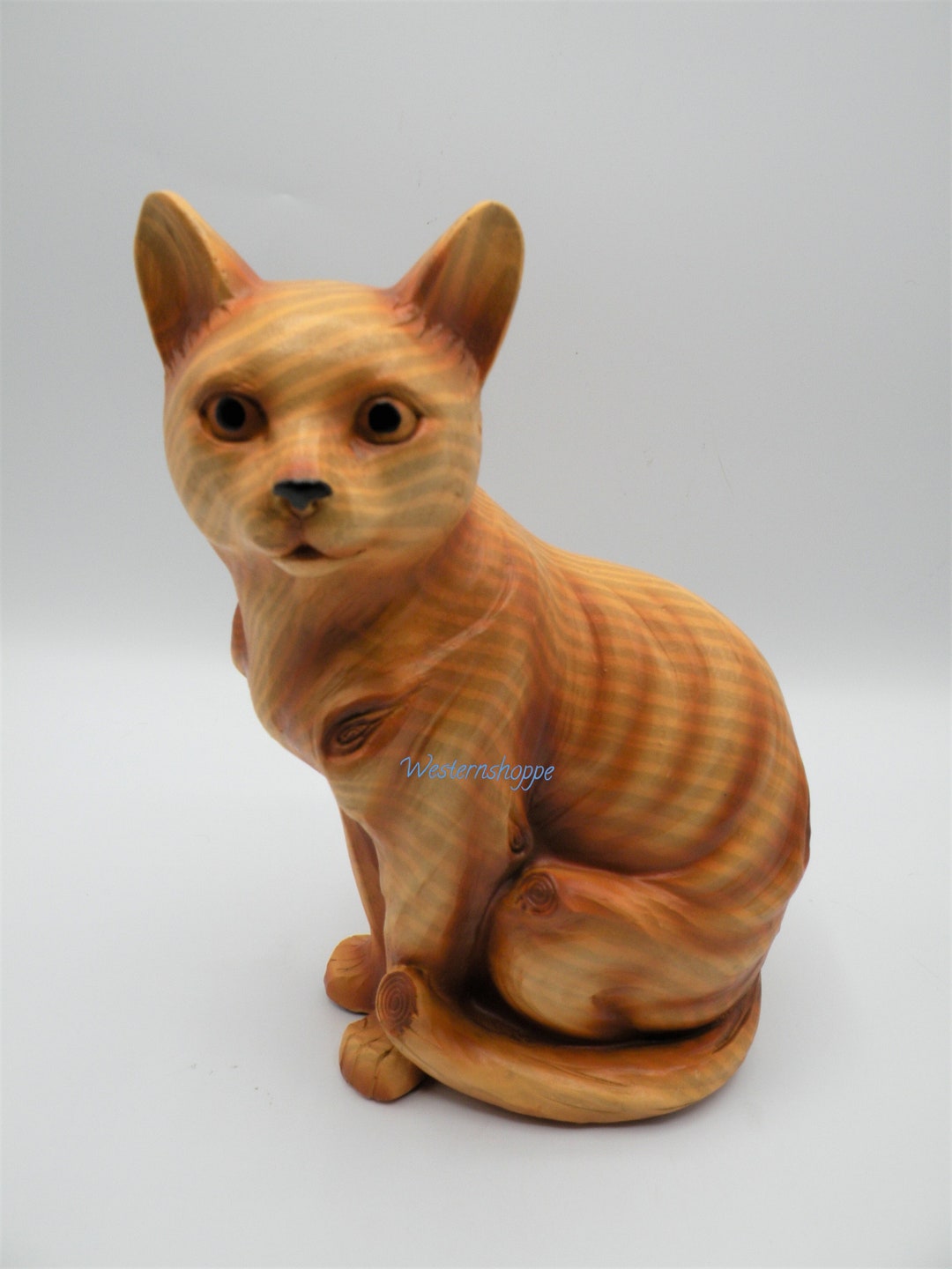 Cat Kittens Faux Carved Wood Look Statue Beautiful Table or Shelf Decor ...