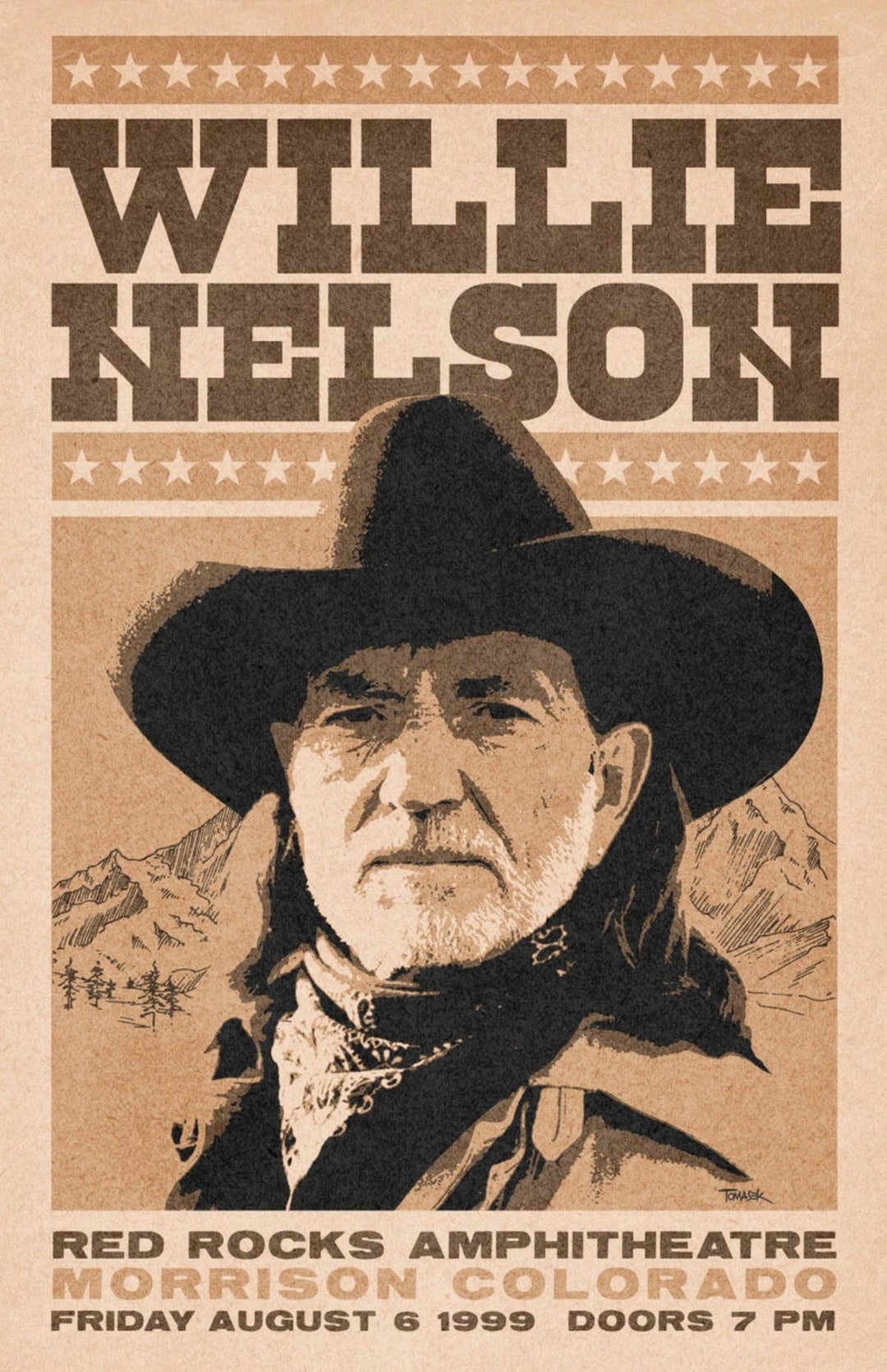 Willie Nelson Concert Poster Print, Rock Wall Art Reproduction Vintage ...