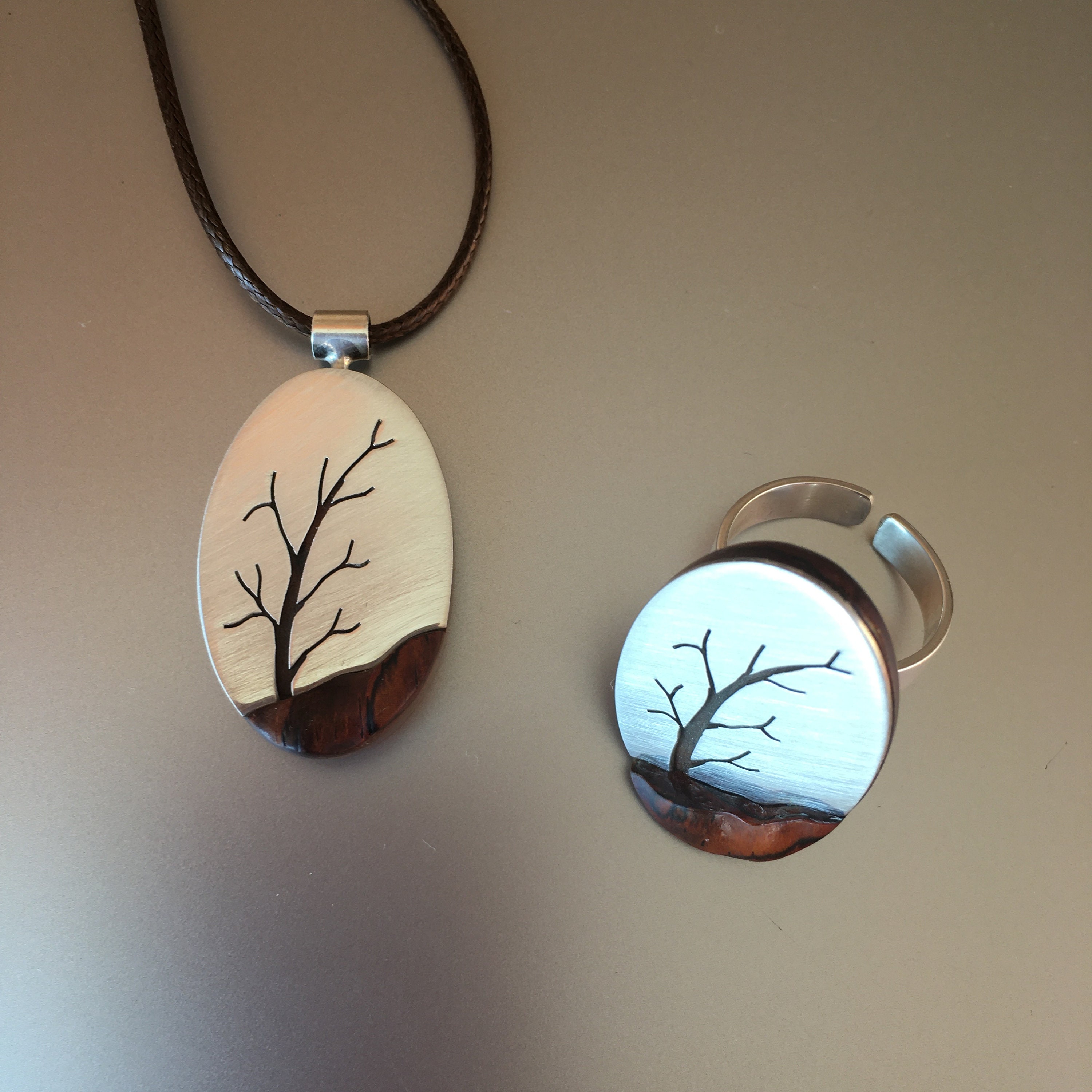 Tree Jewelry Set Wood Silver Pendant Ring Forest Jewelry - Etsy