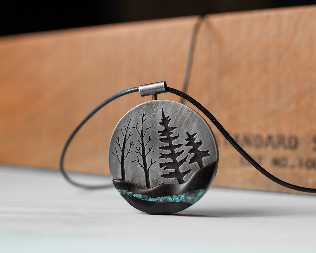 Forest River Pendant, Landscape Jewelry, 5th Anniversary Gift, Modern ...