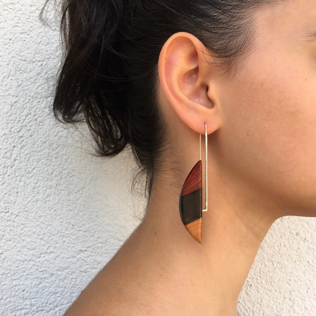 Handmade Sterling Silver & Wood Earrings: Geometric Dangle Jewelry - Etsy