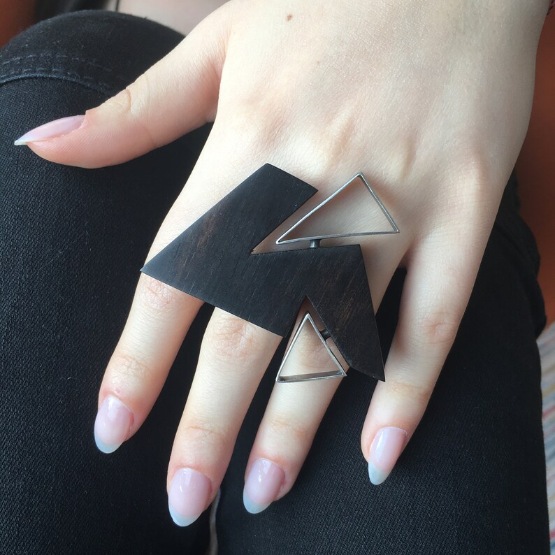 Modern Statement Ring, Contemporary Geometric Wooden Jewelry, Wearable ...