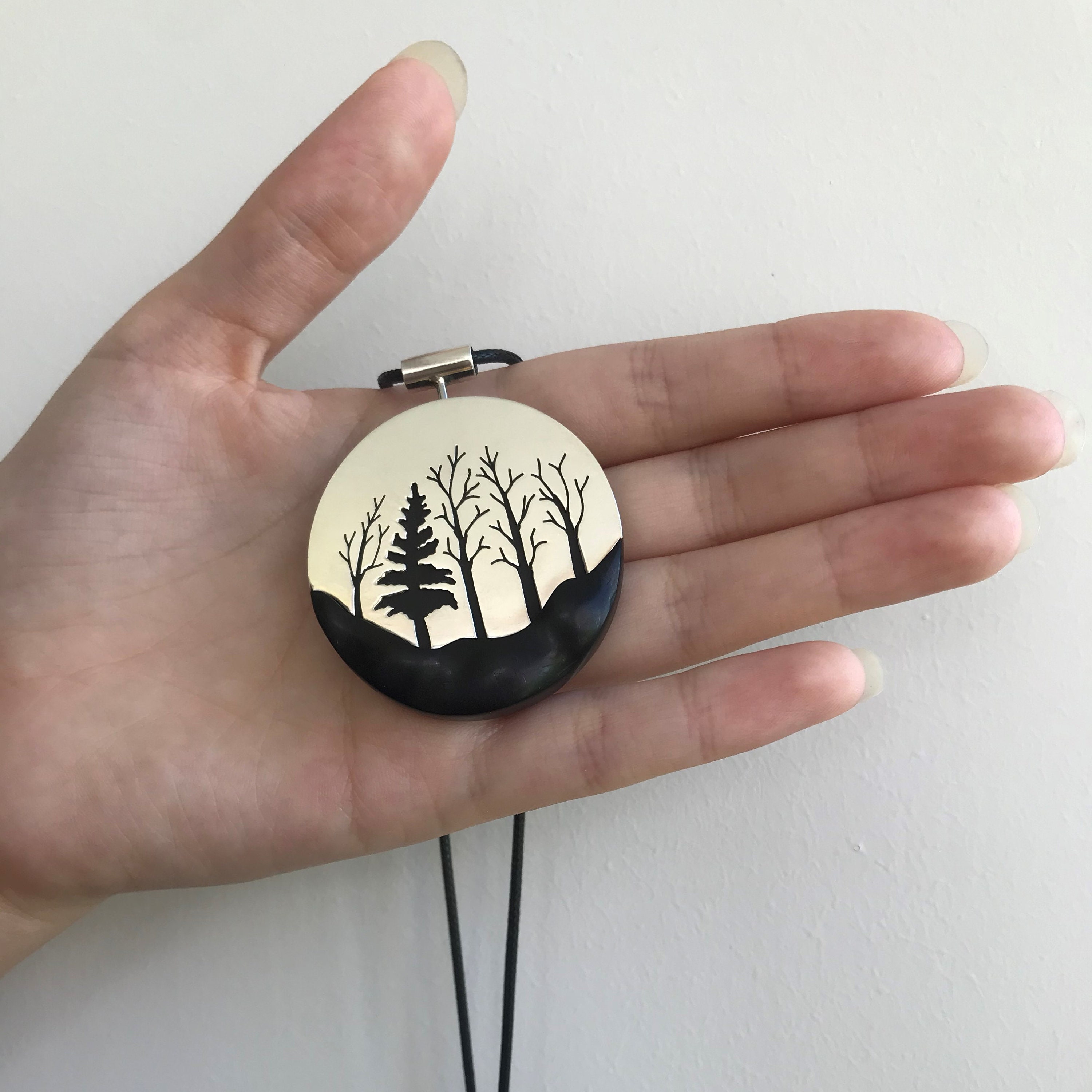 Forest Pendant, Landscape Jewelry, Ebony Wood and Sterling Silver ...