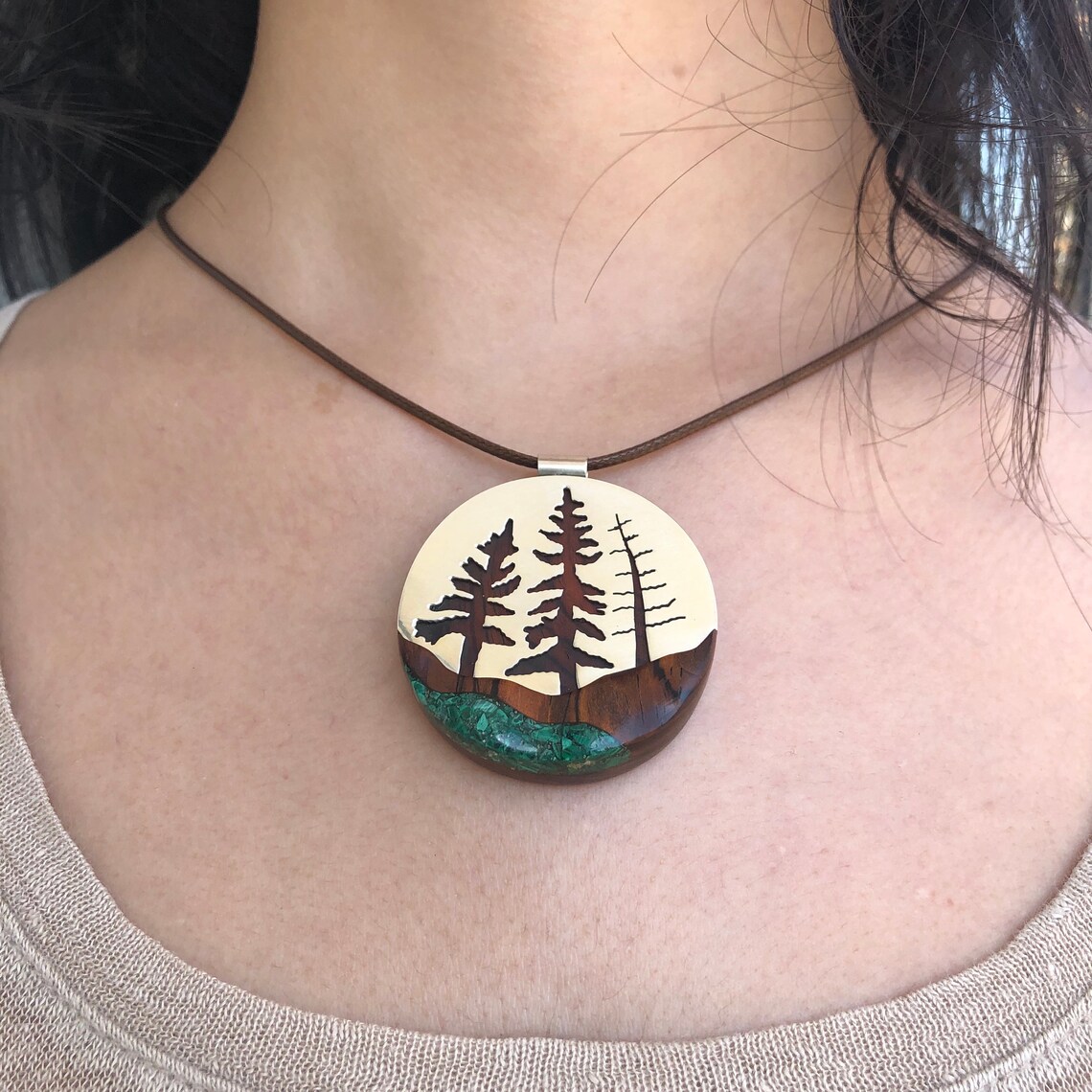Forest Pendant Landscape Tree Necklace 5th Anniversary Gift - Etsy