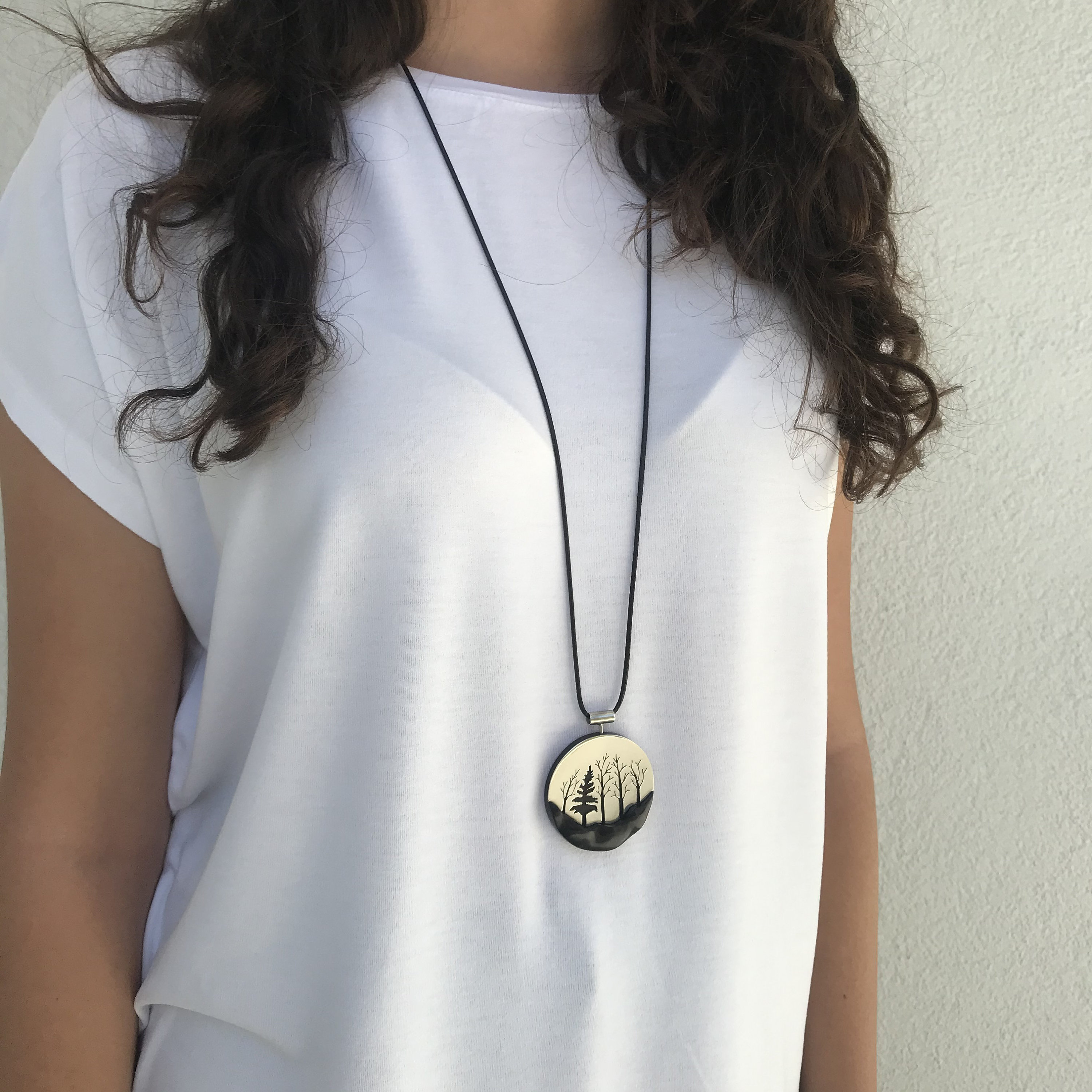 Forest Pendant, Landscape Jewelry, Ebony Wood and Sterling Silver ...