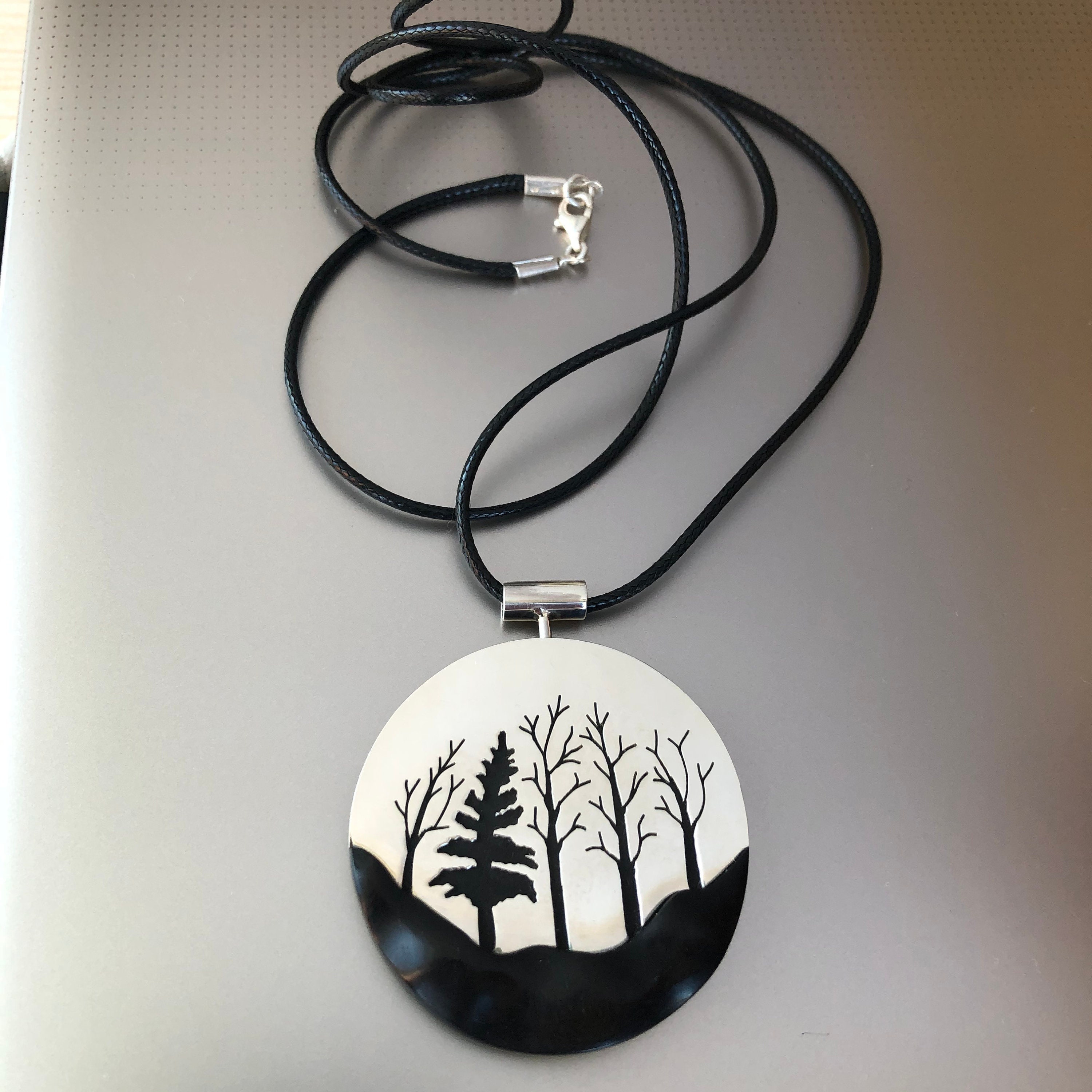 Forest Pendant, Landscape Jewelry, Ebony Wood and Sterling Silver ...