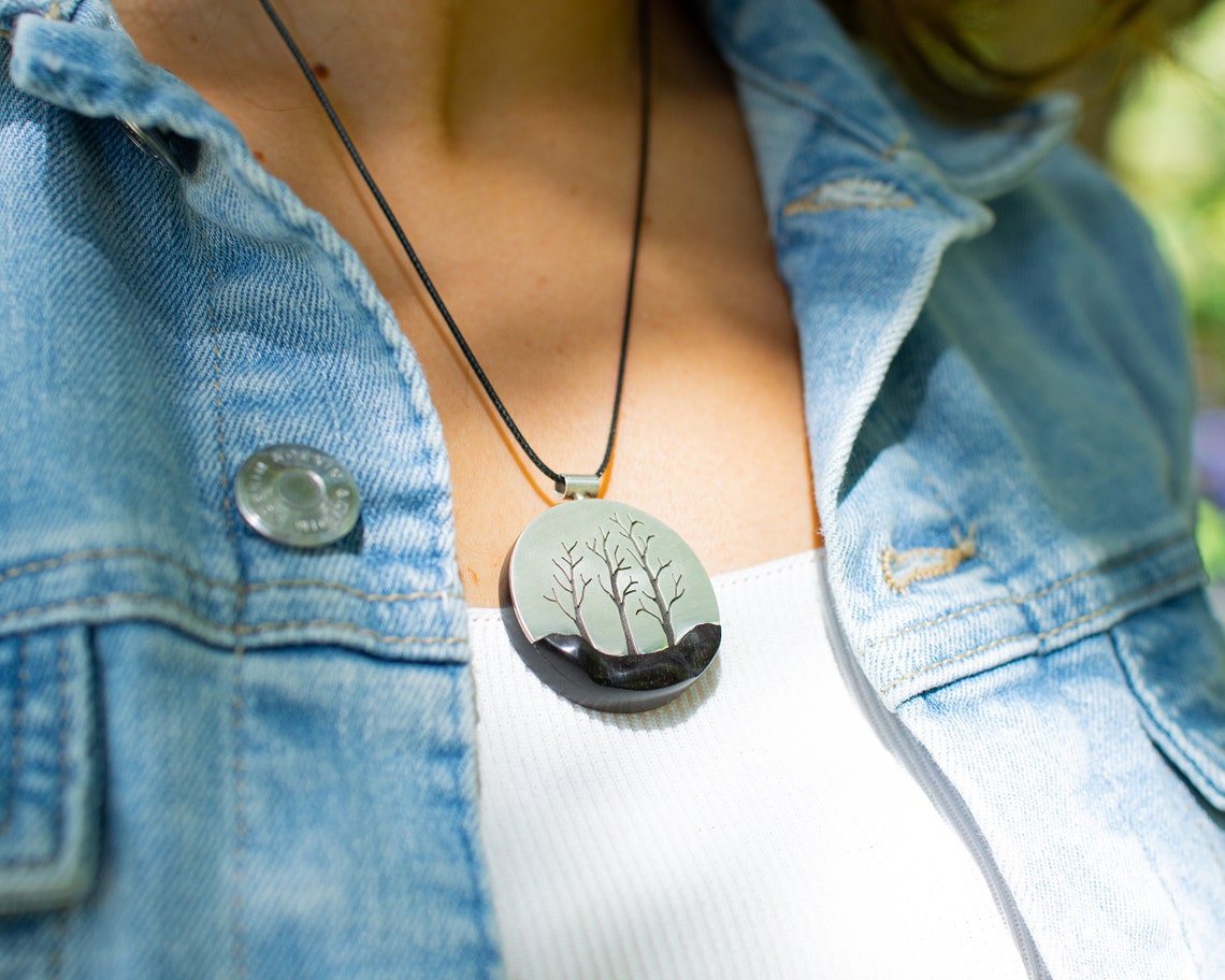 Fall Tree Pendant Autumn Trees Necklace Ebony Wood Silver - Etsy