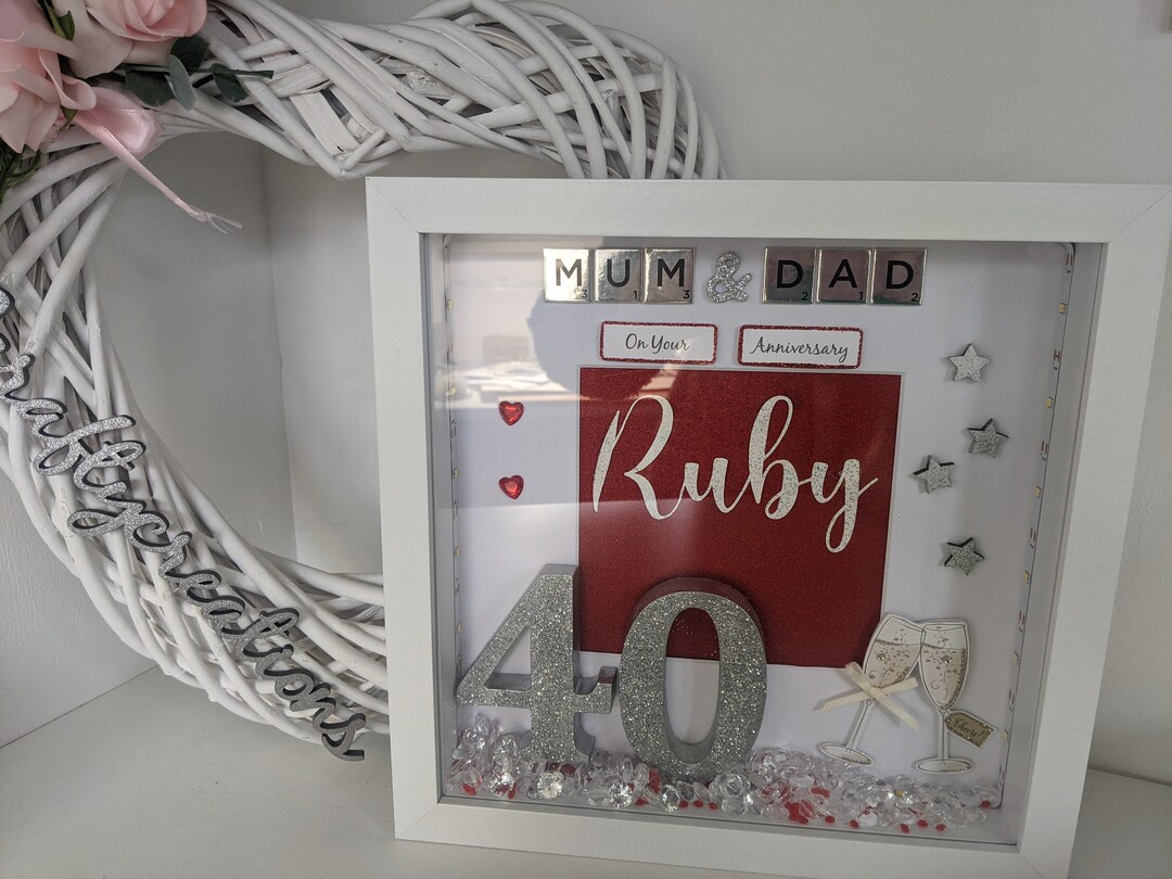 Personalised 40th Ruby Anniversary Frame, Lights, Scrabble ...