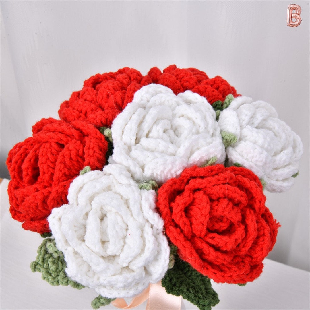 Crochet Rose Flower Bouquet for Wedding Decor,multiple Colors,handmade ...