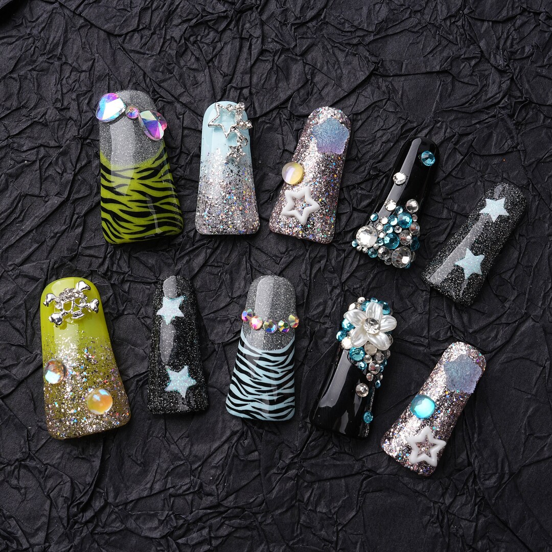 Sparkly Green Leopard Print Duck Shape Nails3d Star Flower - Etsy