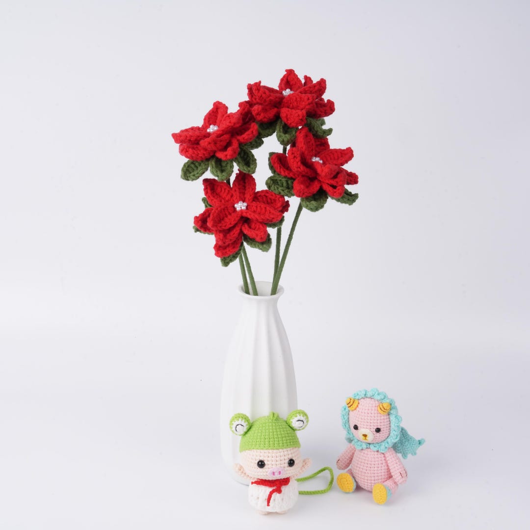 Passionate Red Flower,handmade Crochet Flower,wedding Flower,stem ...