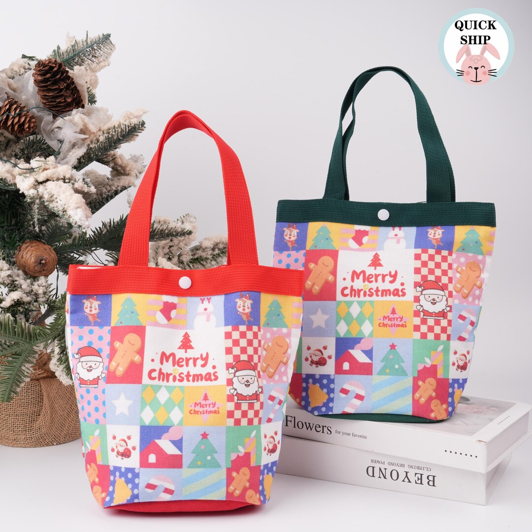 Merry Christmas Canvas Tote Bag,small Reusable Christmas Fabric Gift ...