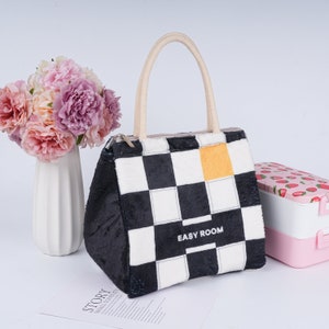 Handmade Flannel Checkerboard Lunch Tote Bag,insulated Lunch Box Bag ...