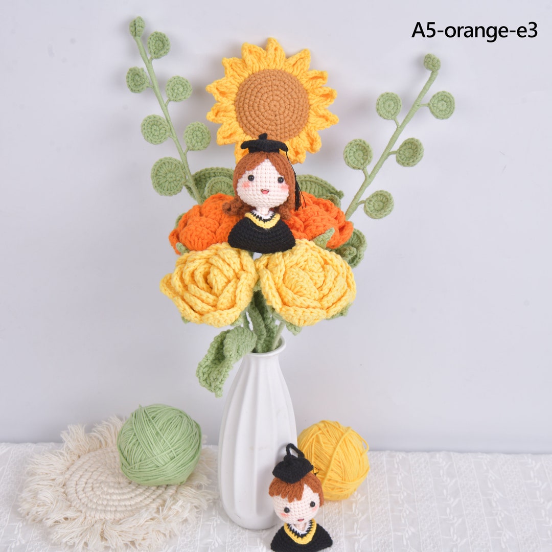 7pcs Crochet Graduation Bouquet,crochet Roses Flowers Bouquet,knitted ...
