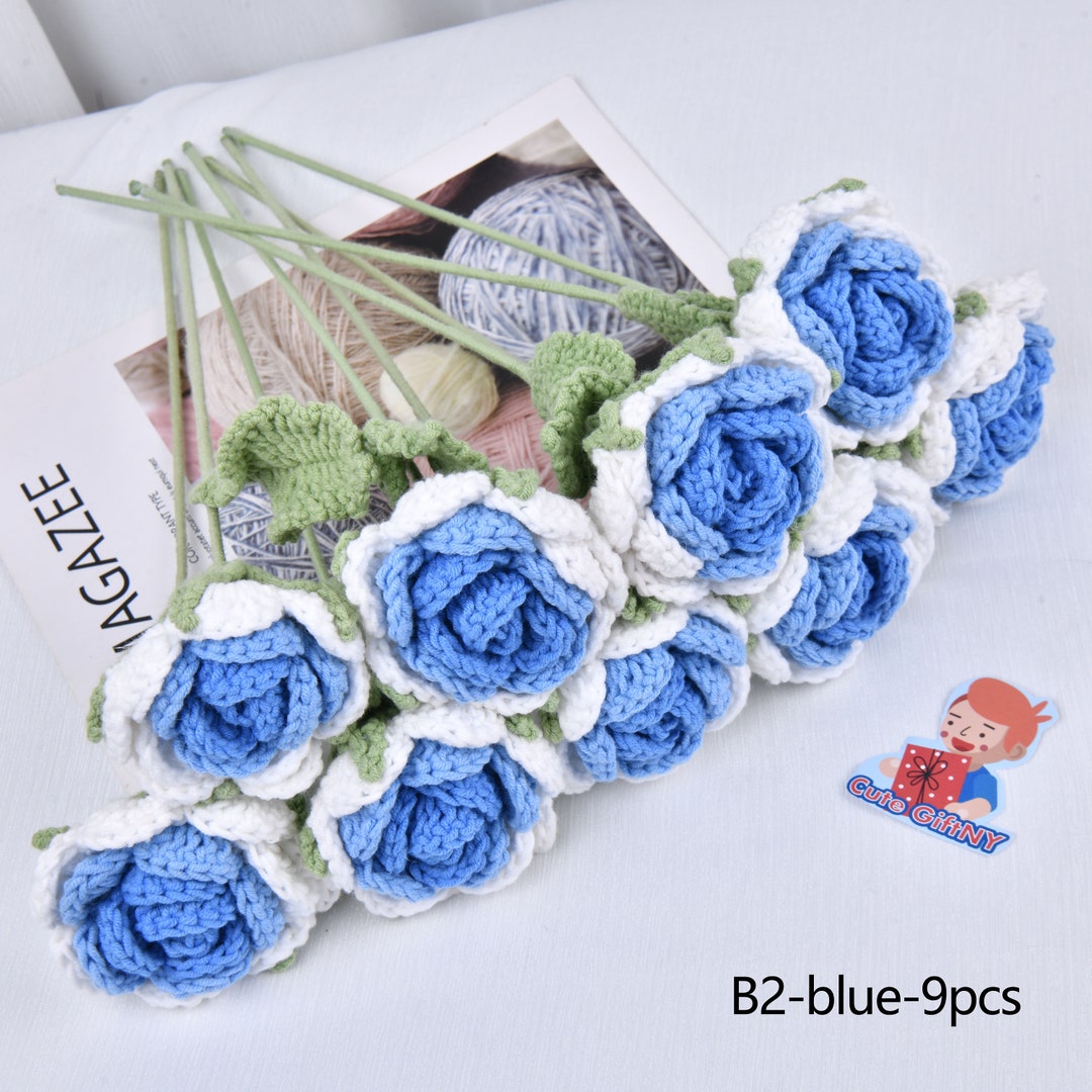 Crochet Rose Flower Bouquet,handmade Knitted Rose Flower Crochet ...