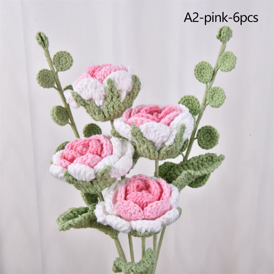 4/6pack Crochet Gradient Rose Flowers for Home Decor,handmade Knitted ...