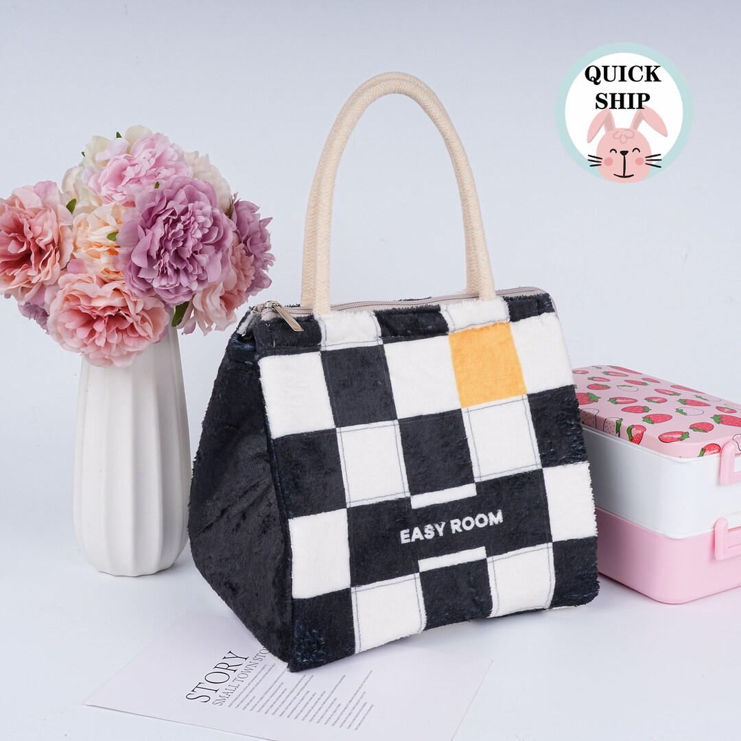 Handmade Flannel Checkerboard Lunch Tote Bag,insulated Lunch Box Bag ...