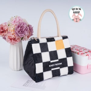 Handmade Flannel Checkerboard Lunch Tote Bag,insulated Lunch Box Bag ...