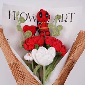 Crochet Deadpool Rose Flower Bouquet,handmade Crochet Ornament Flowers ...