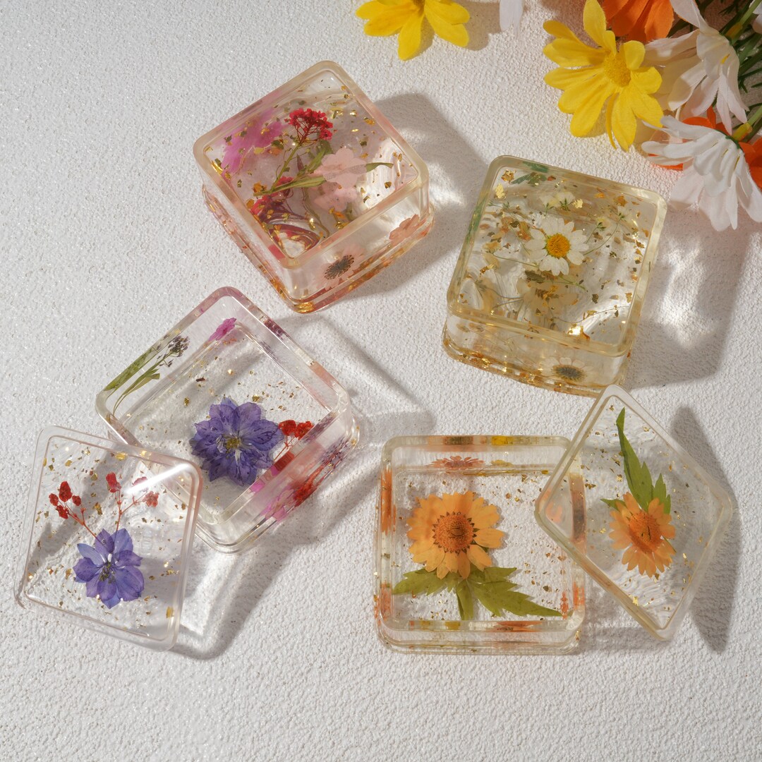Resin Dried Flower Trinket Tray: Floral Jewelry Organizer Box ...