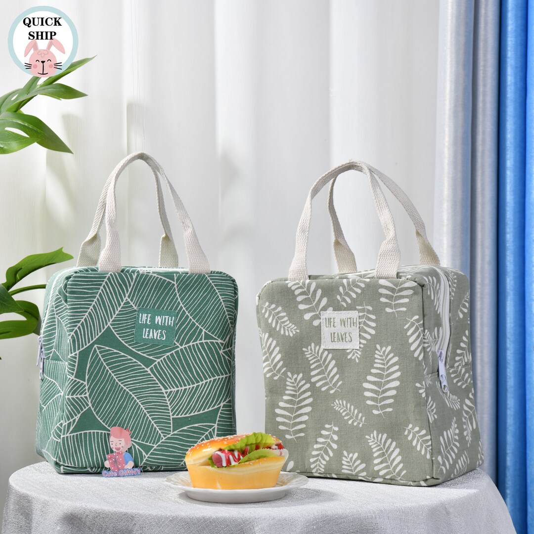 Large Leaf Lunch Bag, Canvas Lunch Bag for Women, Eco Resuable Tote Box ...