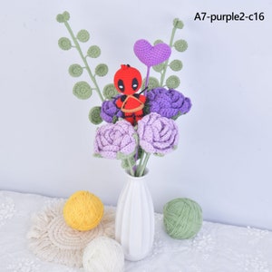 Crochet Deadpool Rose Flower Bouquet,handmade Crochet Ornament Flowers ...