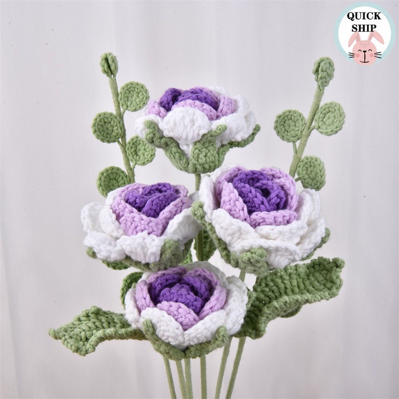 4/6pack Crochet Gradient Rose Flowers for Home Decor,handmade Knitted ...