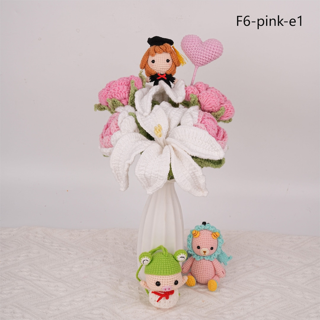 Crochet Graduation Flower Bouquet,crochet Lily Rose Flower,knitted ...
